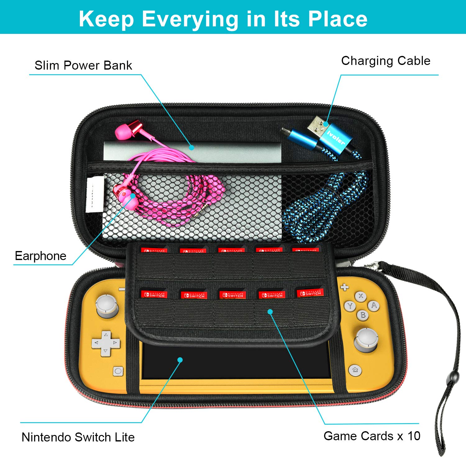 ivoler Carrying Case for Nintendo Switch Lite with 2 Pack Screen Protector, Ultra Slim Portable Hard Shell Pouch Travel Game Bag for Switch Lite Console Accessories Holds 10 Game Cards,Coral Pink