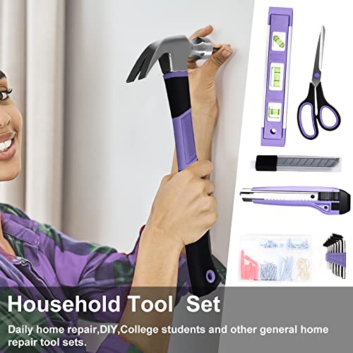 Purple Tool Set,ACOSEA 223-Piece Tool Sets for Women,Tool Kit with 13-Inch Wide Mouth Open Purple Tool Bag,The Basic Tool Set is Perfect for Home Maintenance (PURPLE)
