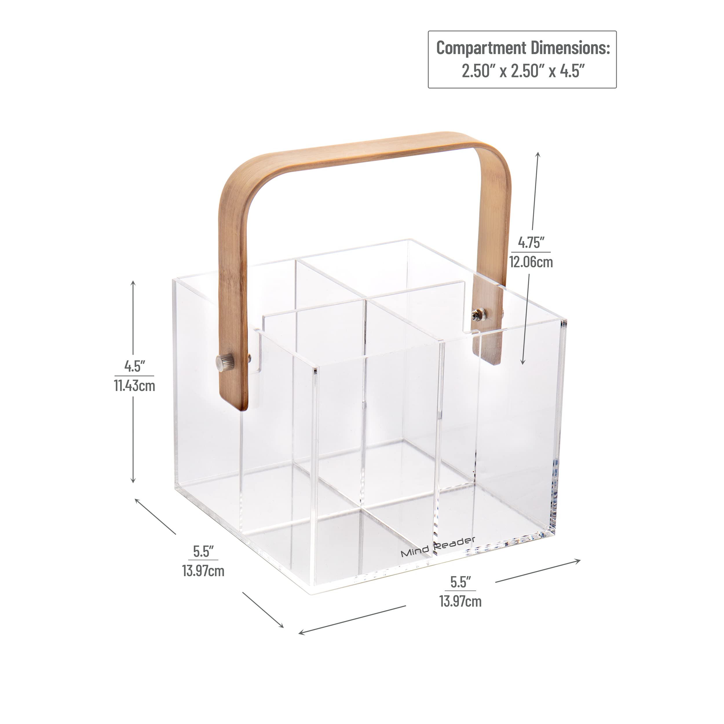 Mind Reader Utensil Holder, Silverware Organizer, Cutlery, Caddy, Rayon from Bamboo and Acrylic, 5.5" L x 5.5" W x 7.5" H, Brown