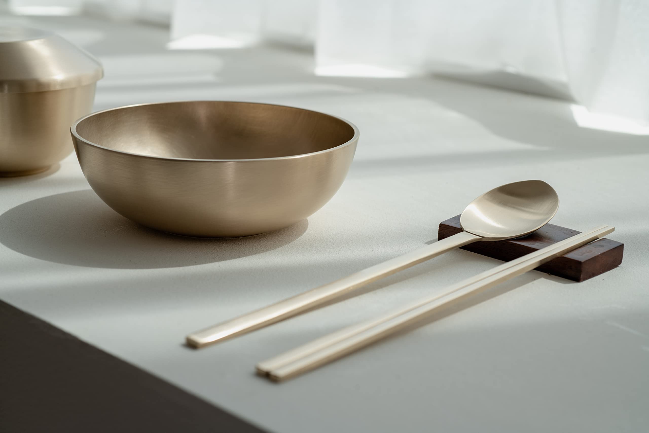 Notbichae Premium Bronzeware Cutlery Spoon Chopsticks Set Korean Traditional Handmade Tableware BANGJJA YUGI with Gift Box 한국 유기 (Traditional Shape Set)