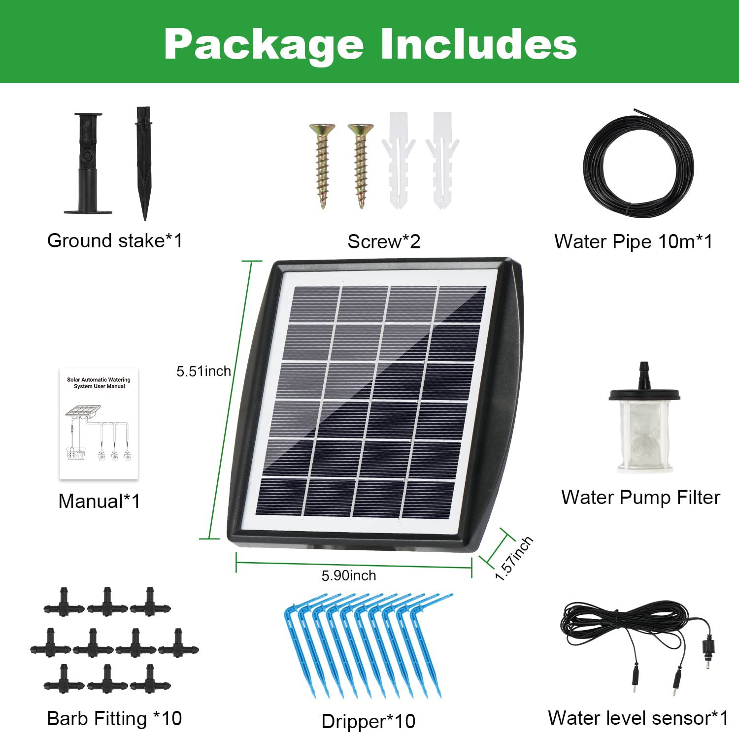 Solar Powered Automatic Watering Irrigation System for Potted Plants, Viajero Solar Auto Drip Irrigation Kit Built-in 2200mAh Battery with 6 Timers Self Watering System for Vacation Outdoor Indoor