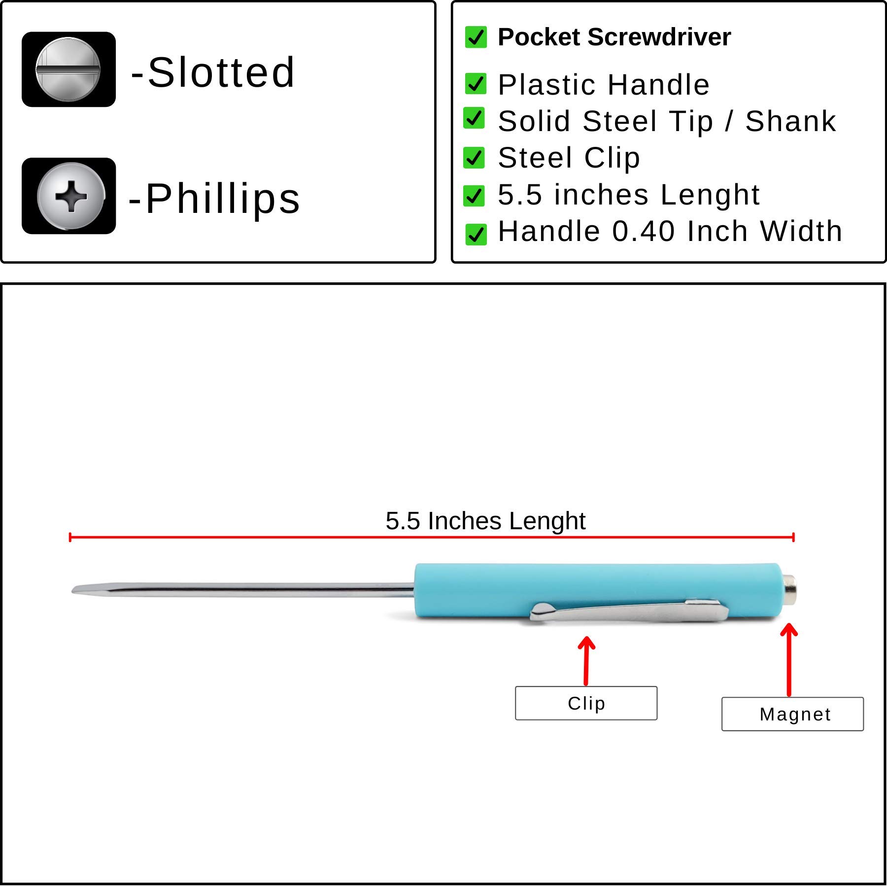 K-Motor Performance Blue Pocket Magnetic Screwdriver Set of 2 Pieces Phillips And Slotted With Magnet Top
