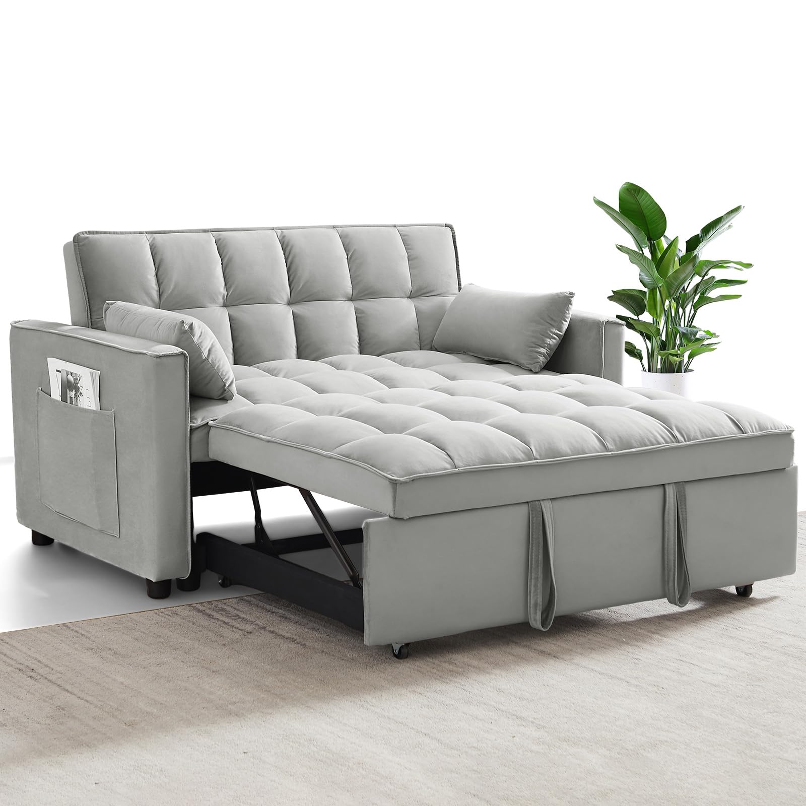 Rovibek Sofa Bed 3 in 1 Sleeper Sofa Couch Bed Pull Out Futon Sofa Bed Convertible Sleeper Sofa Bed Love Seat with 2 Pillows & Side Storage Pockets for Living Room Apartment Small Space