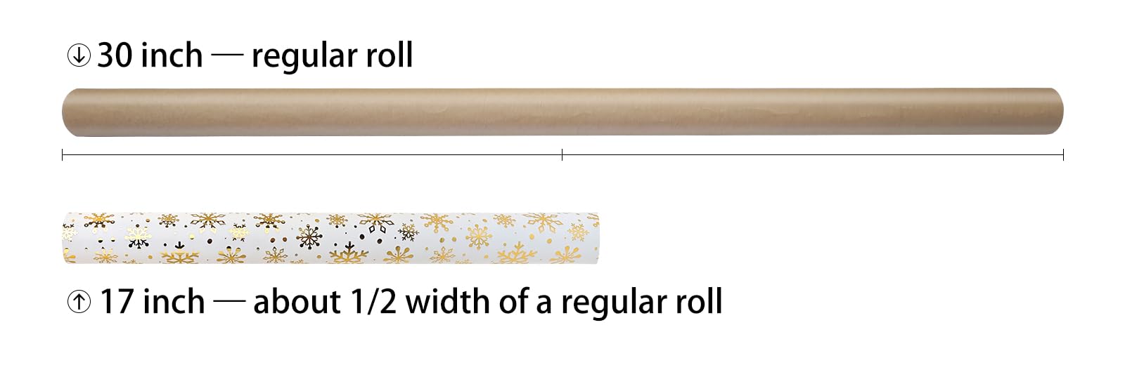 LDGOOAEL Mini Short Small Christmas Wrapping Paper Roll (17" X 120") - Gold Foil Snowflakes on White