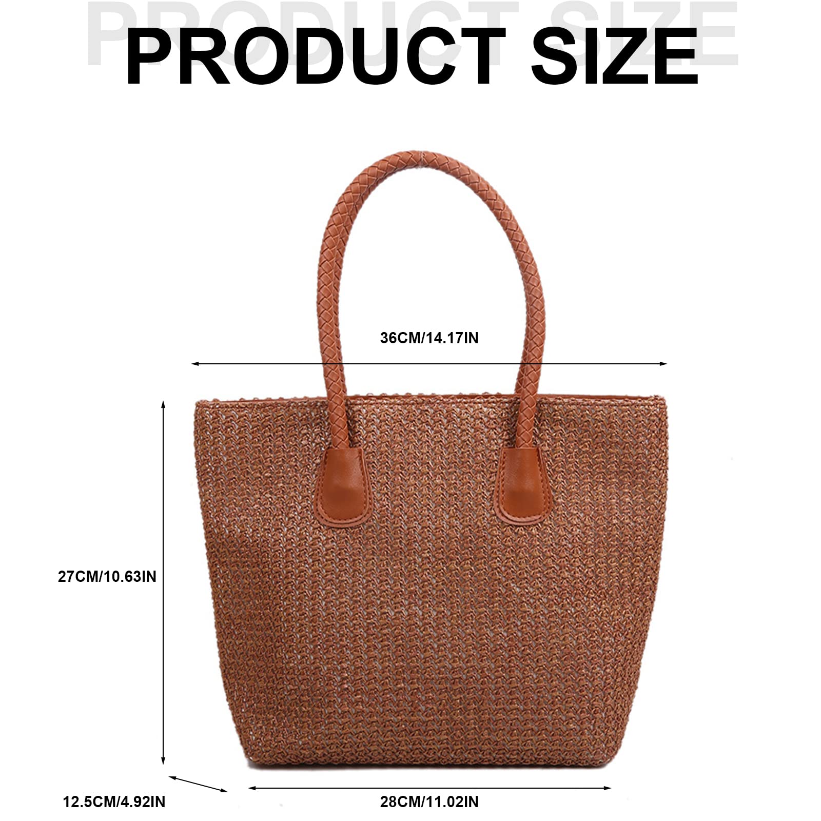 OWGSEE Straw Beach Bag, Summer Vacation Straw Woven Tote Bag Beach Purse Weaving Shoulder Handbags (Beige)