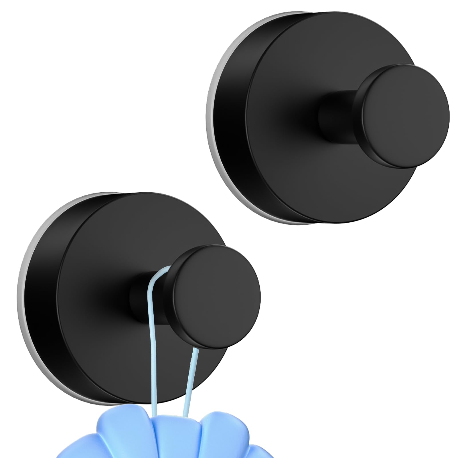 Ycxz Suction Cup Hooks for Shower,12LB Heavy Duty No-Drill Stainless Steel Shower Hooks for Inside Shower,Suction Hooks for Shower Wall,Bathroom,Kitchen,Glass Door,Tile,Mirror (Matte Black, 2 Pack)
