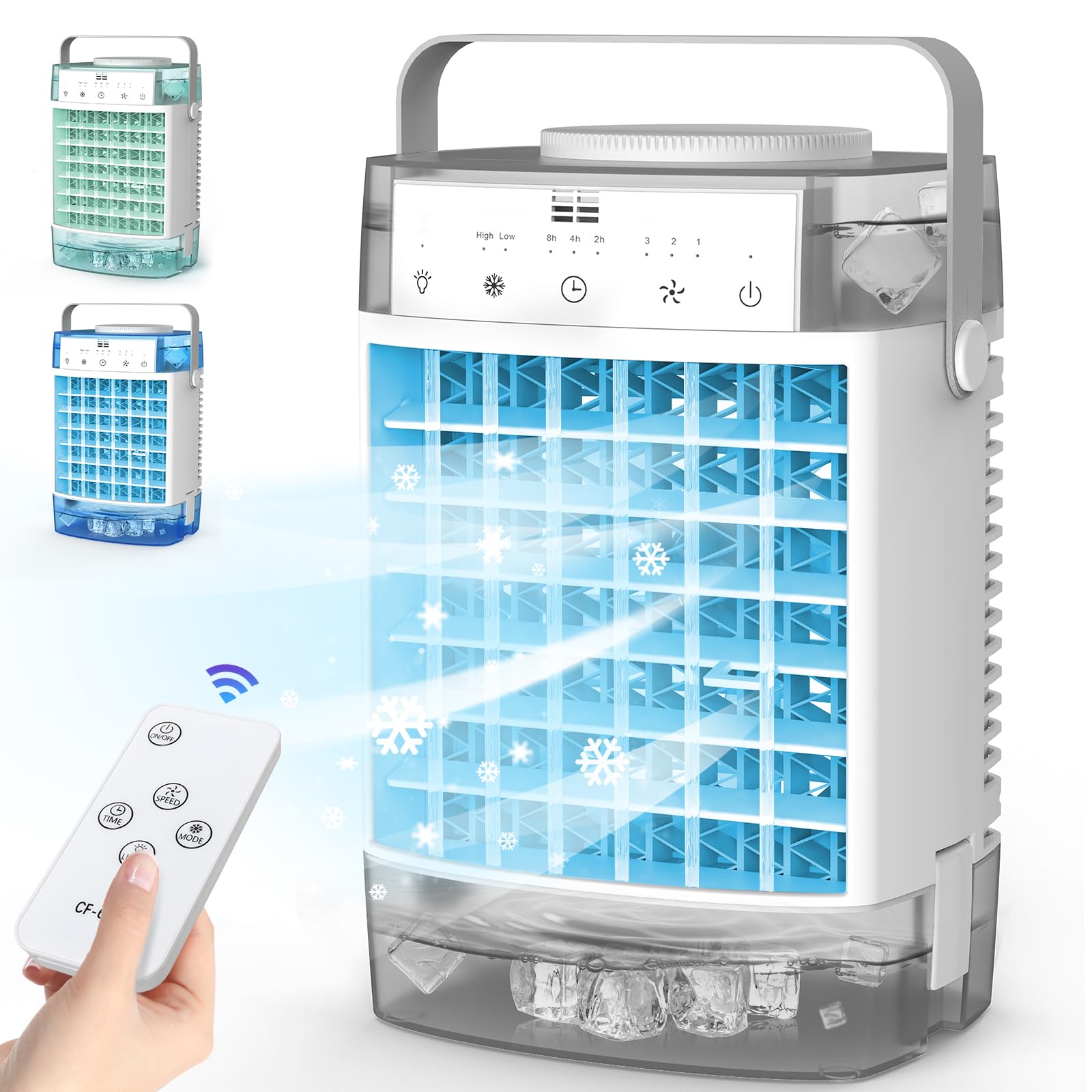 Portable Air Conditioners, Air Cooler Evaporative Personal Mini AC with Remoter, 3 Wind Speed, 2-4-8H Timer, 3 Modes, Colorful Night Light, Portable AC for Room, Car, Bedroom