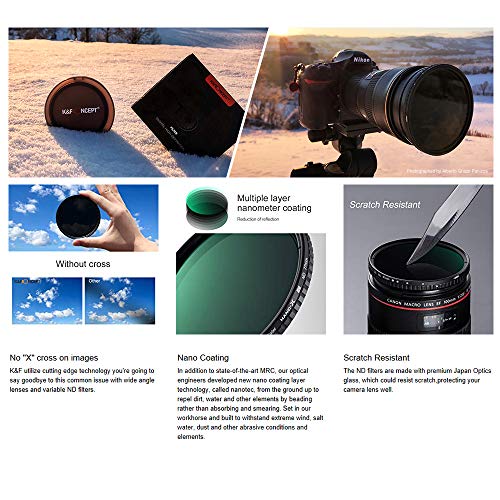 K&F Concept 62mm Fader ND Filter Neutral Density Variable ND2 to ND32 ND2-ND32 for Camera Lens NO X Spot Nanotec Ultra-Slim Weather-Sealed