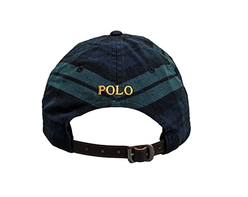 POLO RALPH LAUREN Men`s Embroidered Chino Baseball Cap with Leather Strap (Green Plaid (Gold Pony, One Size))
