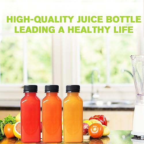 Plastic Juice Bottles with Caps 12 pcs, 12oz Reusable Juice Containers with Tamper Proof Lids Black, Clear Juice Bottles for Juicing, Milk, Smoothie, Drinking, and Other Beverages Christmas Gifts