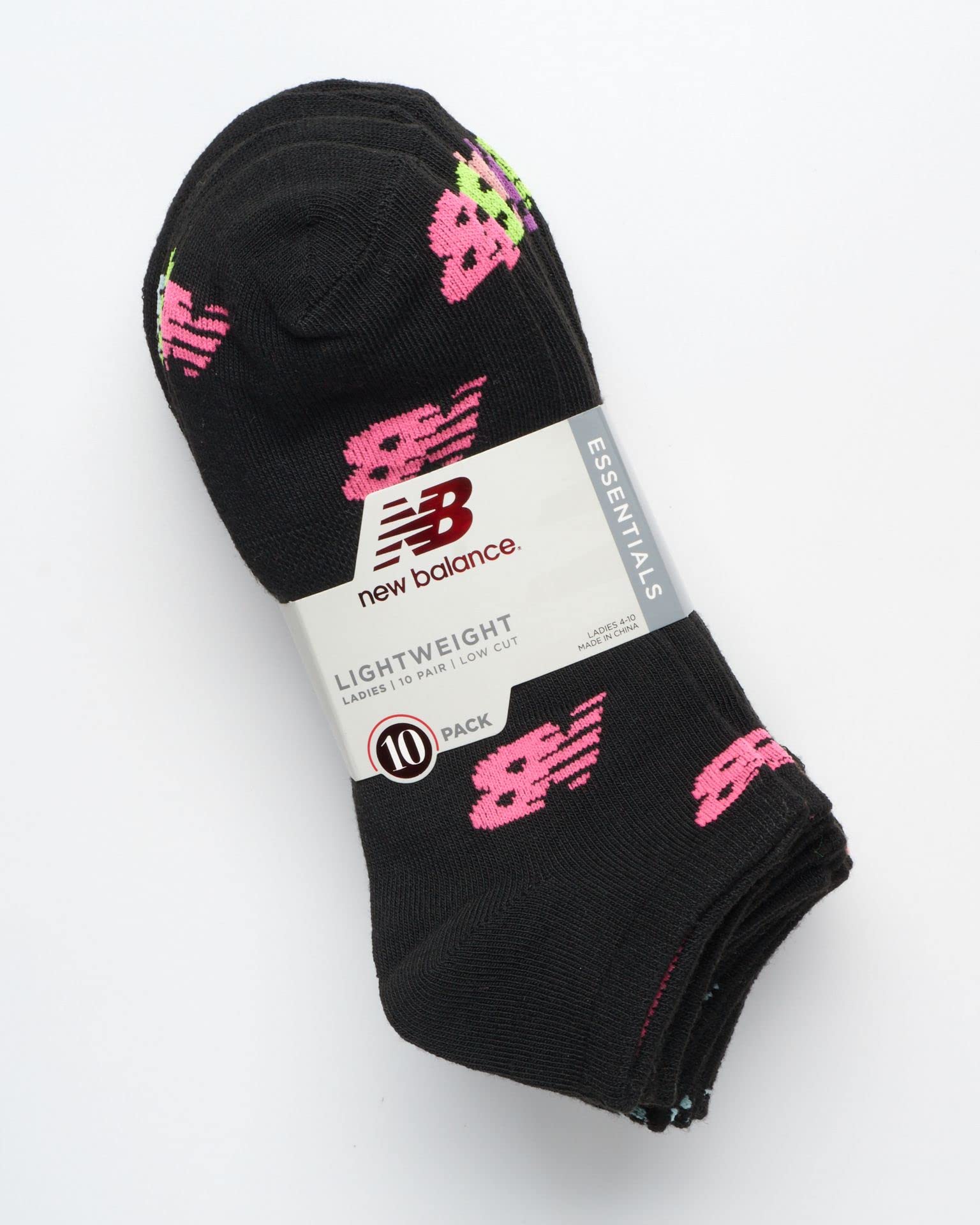 New Balance Women’s Athletic Socks – Lightweight Low Cut Ankle Socks (10, 20 Pack), Size 4-10, Black Logo (10 Pack)