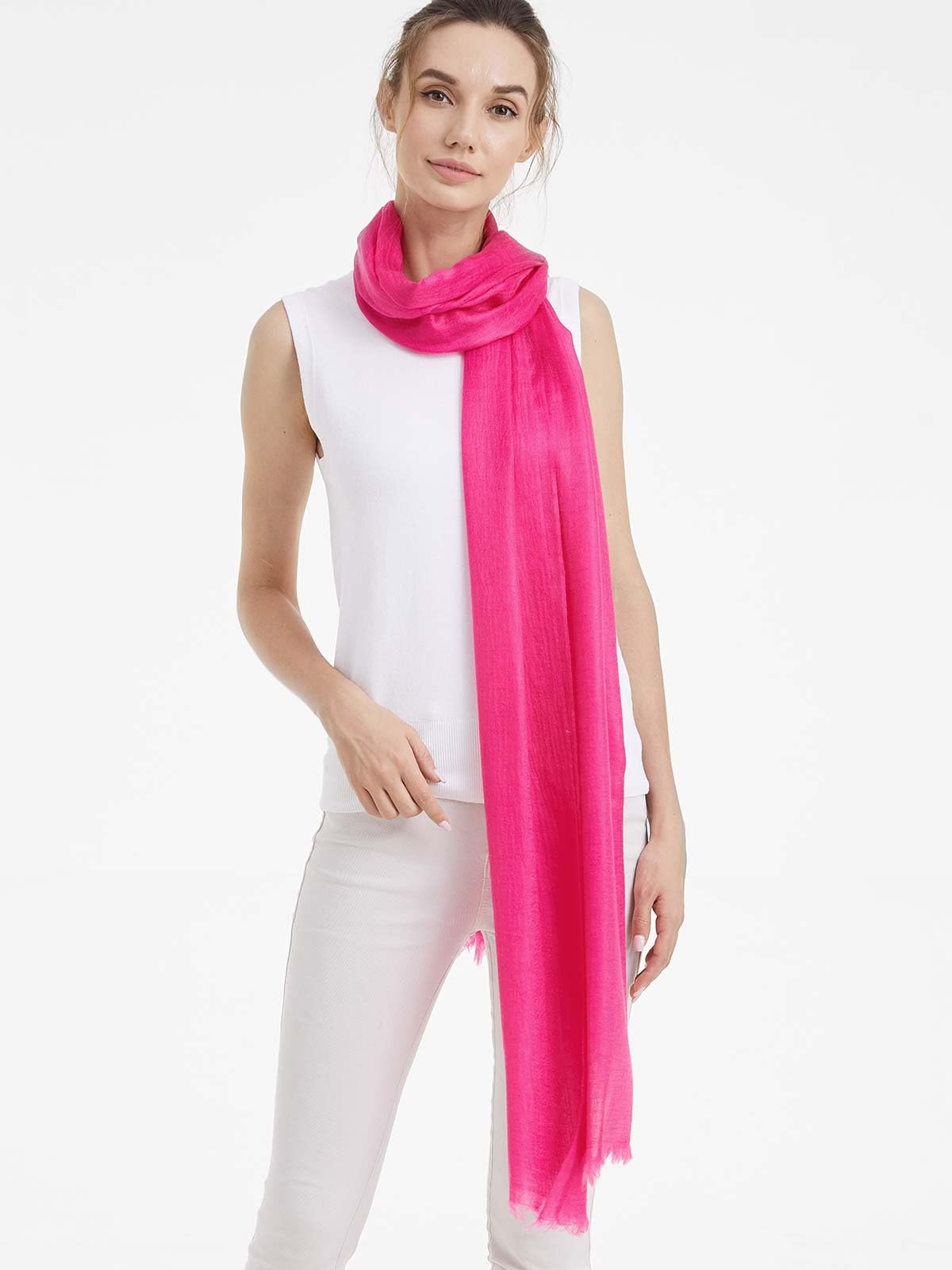 Ovcio Featherlight Fuchsia Cashmere Scarf - 100% Pure Cashmere Wrap Scarf for Women (87x39) with Gift Box