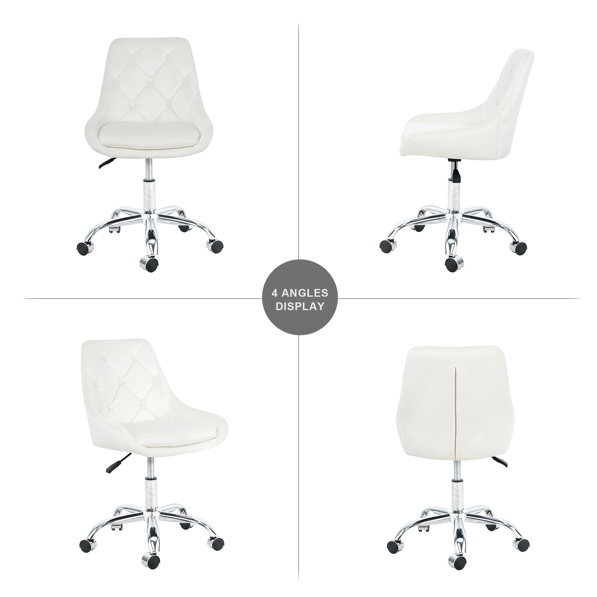 Warmiehomy Office Desk Chair with Wheels, Modern Velvet Vanity Chair with Mid Back, Ergonomic Computer Task Study Chair 360 Degree Swivel Height Adjustable for Office Make Up Bedroom,Sliver-Beige