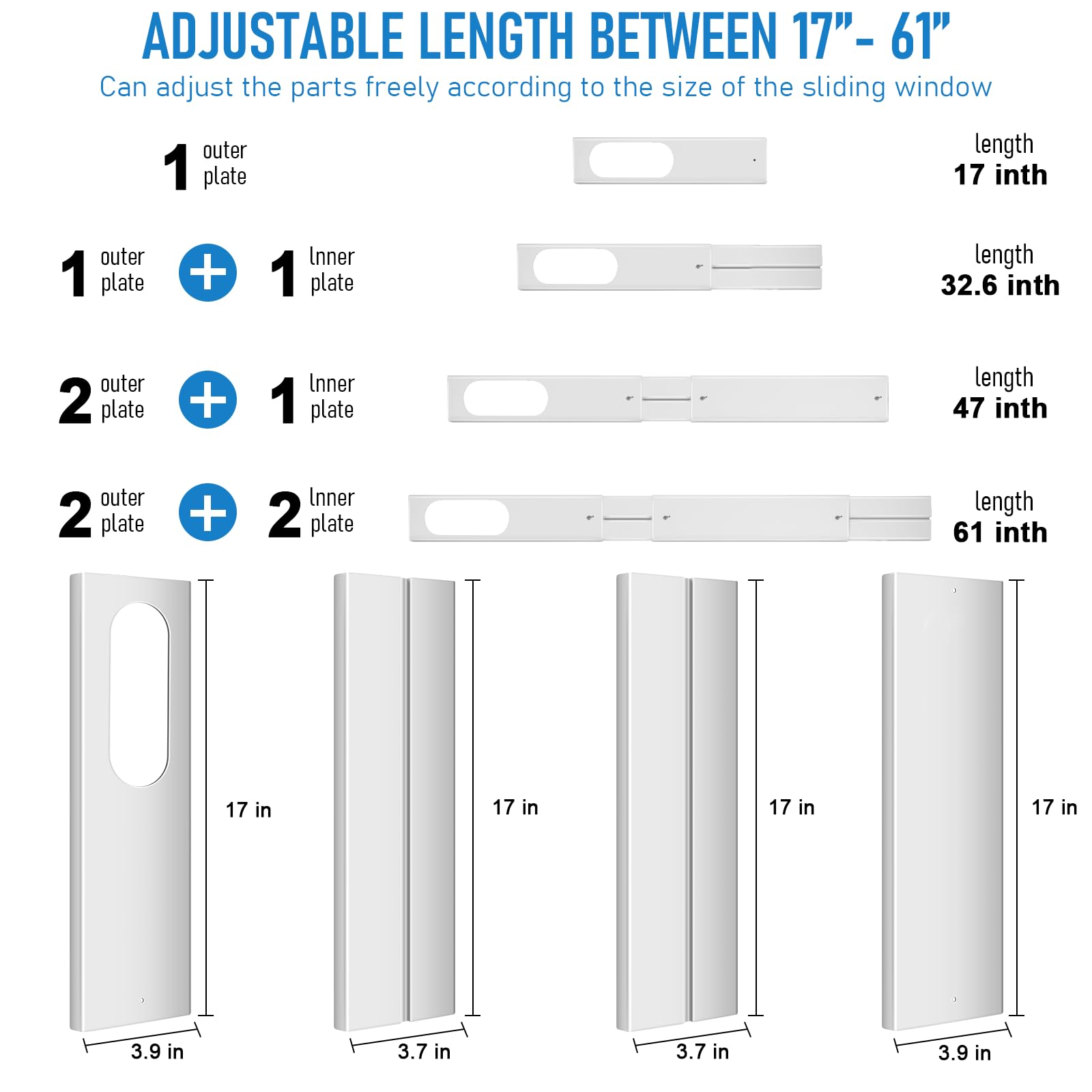 Portable Air Conditioner Window Vent Kit with 5.9" Exhaust Hose, Portable AC Seal Kit for Sliding Window with 4 Plates, Universal Coupler Fits 5.9 & 5.1 Inch Diameter Exhaust Hose