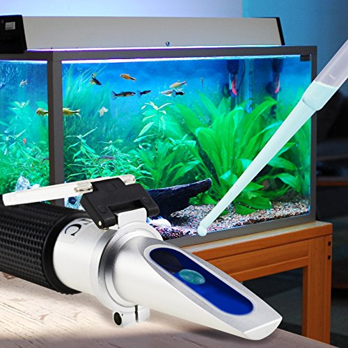 Professional Optics Salinity 0-10% Sea Water Refractometer ATC, Dual Scale (1.0 to 1.070 Density / 0-100ppt) for Salt Sea Water Aquarium Tank Marine Industry with LED Light and pipettes