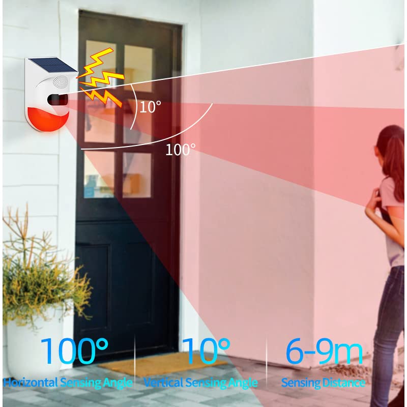 Solar Alarm Motion Detector Outdoor Alarm Siren with Remote Controller for Home Farm Barn Villa Yard 2 Packs