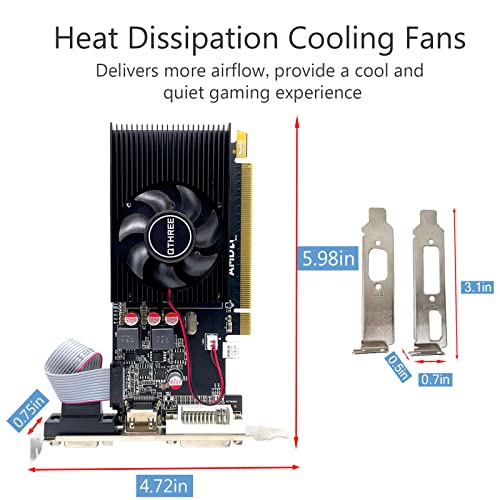 QTHREE AMD Radeon R5 230 Graphics Card,2GB,64 Bits,GDDR3,VGA,DVI,HDMI,625MHz Core Frequency Video Card for PC,Computer GPU,PCI-Express X16,DirectX 11,Low Profile