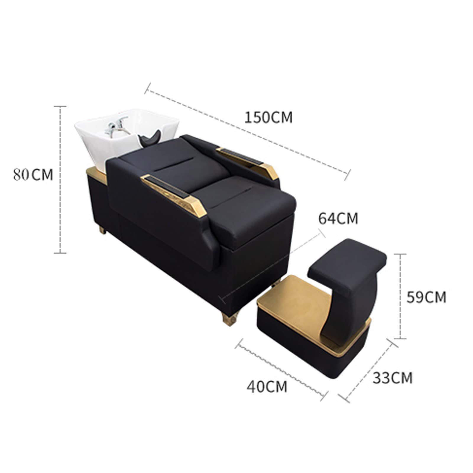 ReligWan High-end semi-Lying Shampoo Bed,Shampoo Barber Backwash Chair, Ceramic Shampoo Bowl Sink Chair, for Spa Beauty Salon Equipment (B)