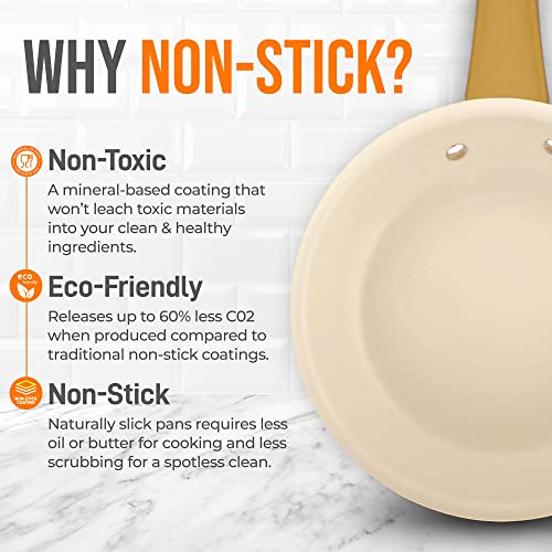 NutriChef 10" Medium Fry Pan - Medium Skillet Nonstick Frying Pan with Golden Titanium Coated Silicone Handle, Ceramic Coating, Stain-Resistant And Easy To Clean, Professional Home Cookware