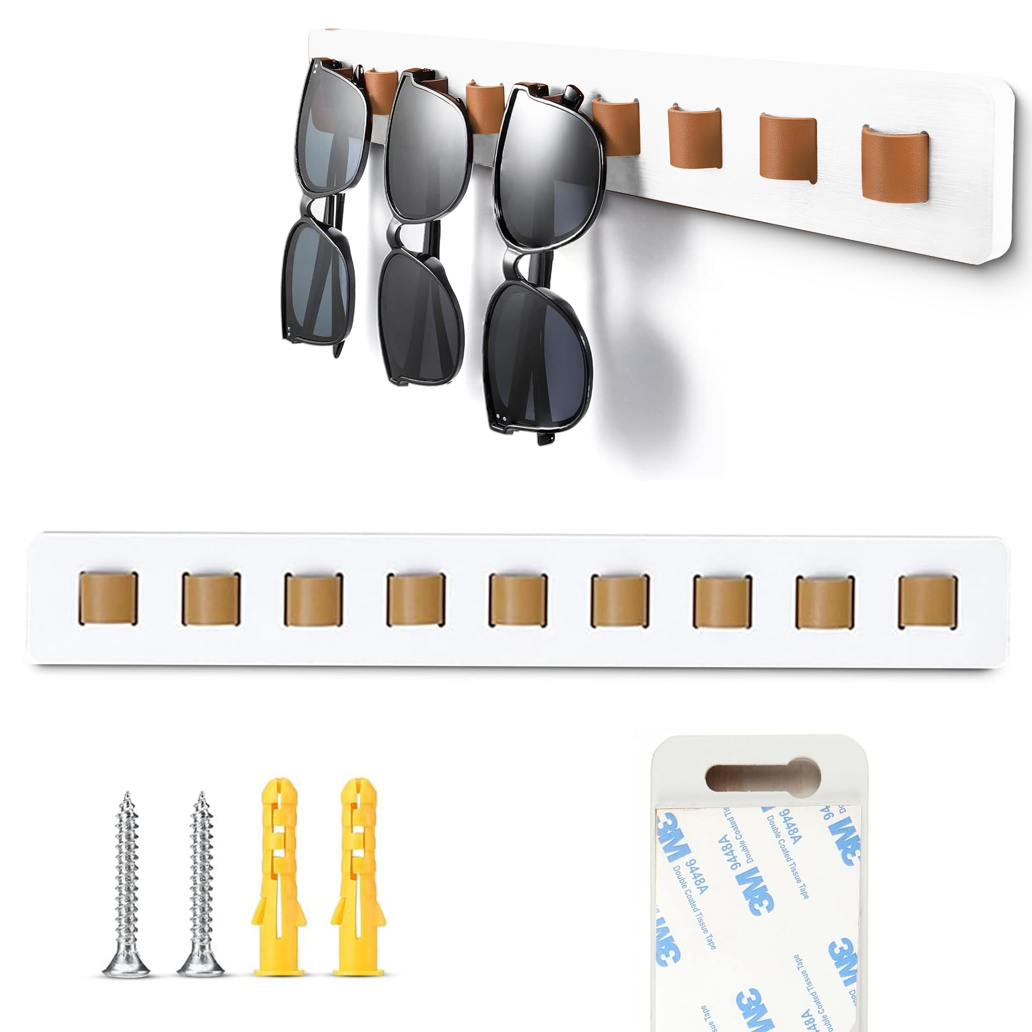 SOULE Versatile Quality Sunglasses Holder, Wall Mounted Eyeglasses Organizer with Hooks (White)