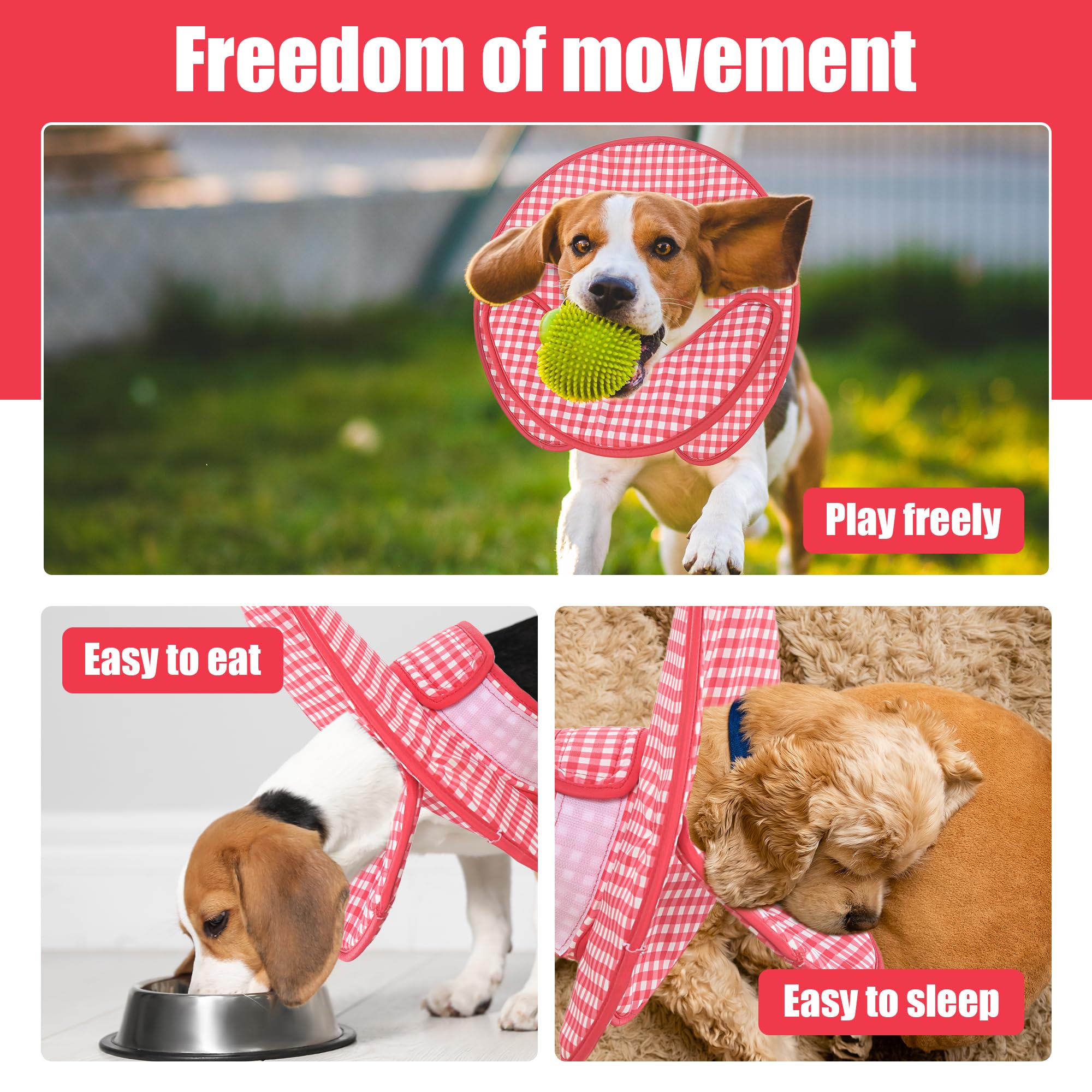 ROYALAY Adjustable Dog Cones for M S Dogs, Soft Cone Collar Recovery Collars to Prevent Pets from Touching Wounds, Unique Chest Fixation, Unbound Neck, Not Block Vision Comfortable for Dogs,S,Red