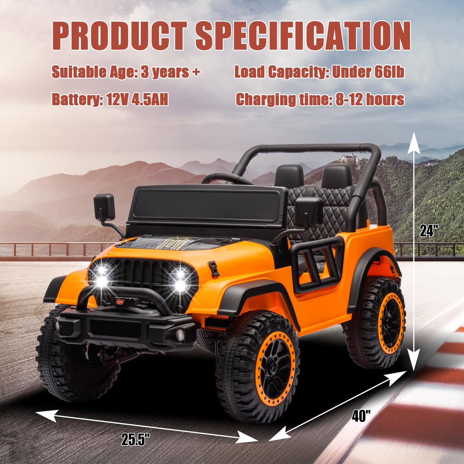 Nitoess 12V Kids Ride On UTV Car with Remote Control,Powered Electric Car for Kids, w/Spring Suspension, Music(Orange)