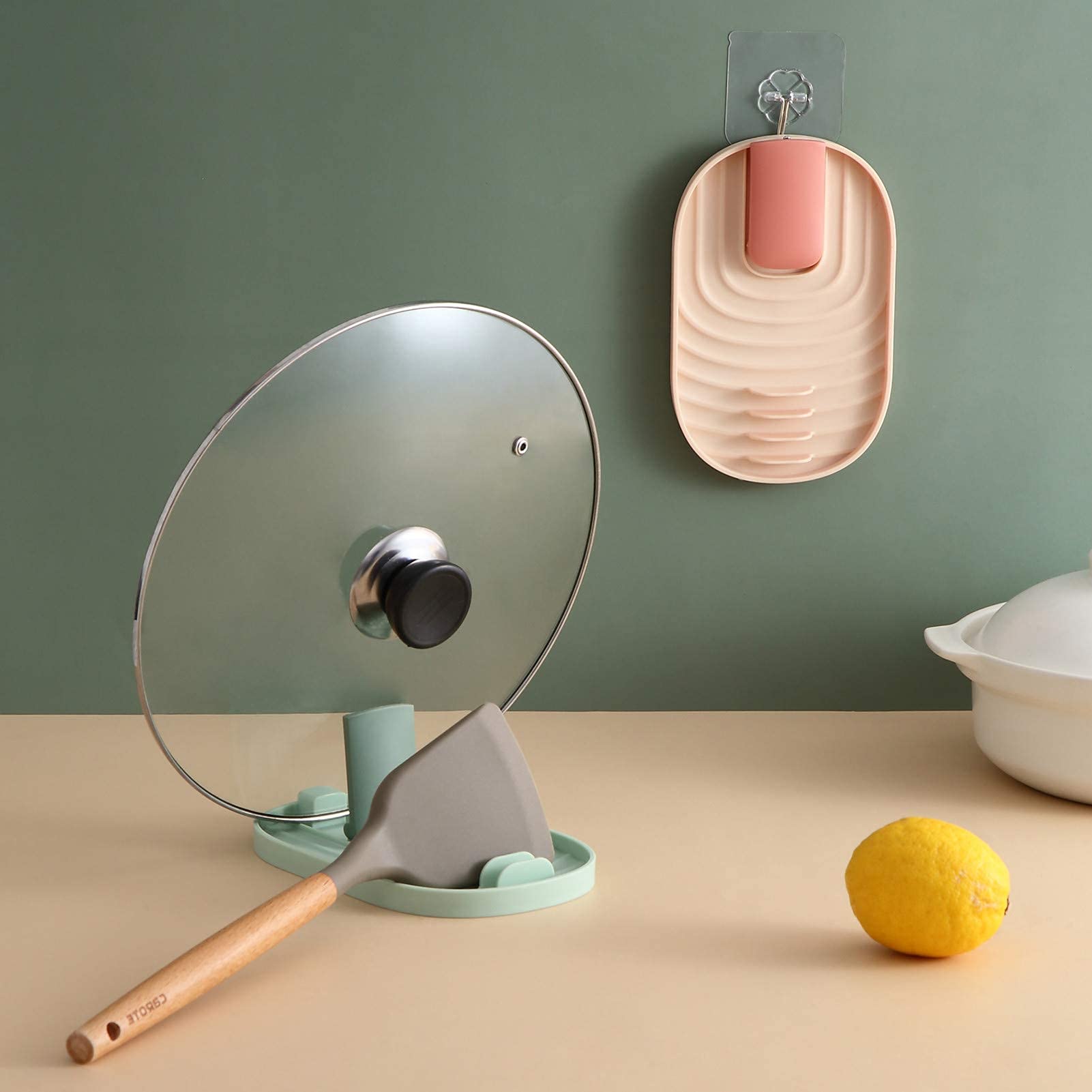 MIUZMORE Pot lid holder spoon rest for kitchen utensil holder,spoon holder and ladle rest for stove top(Pink)