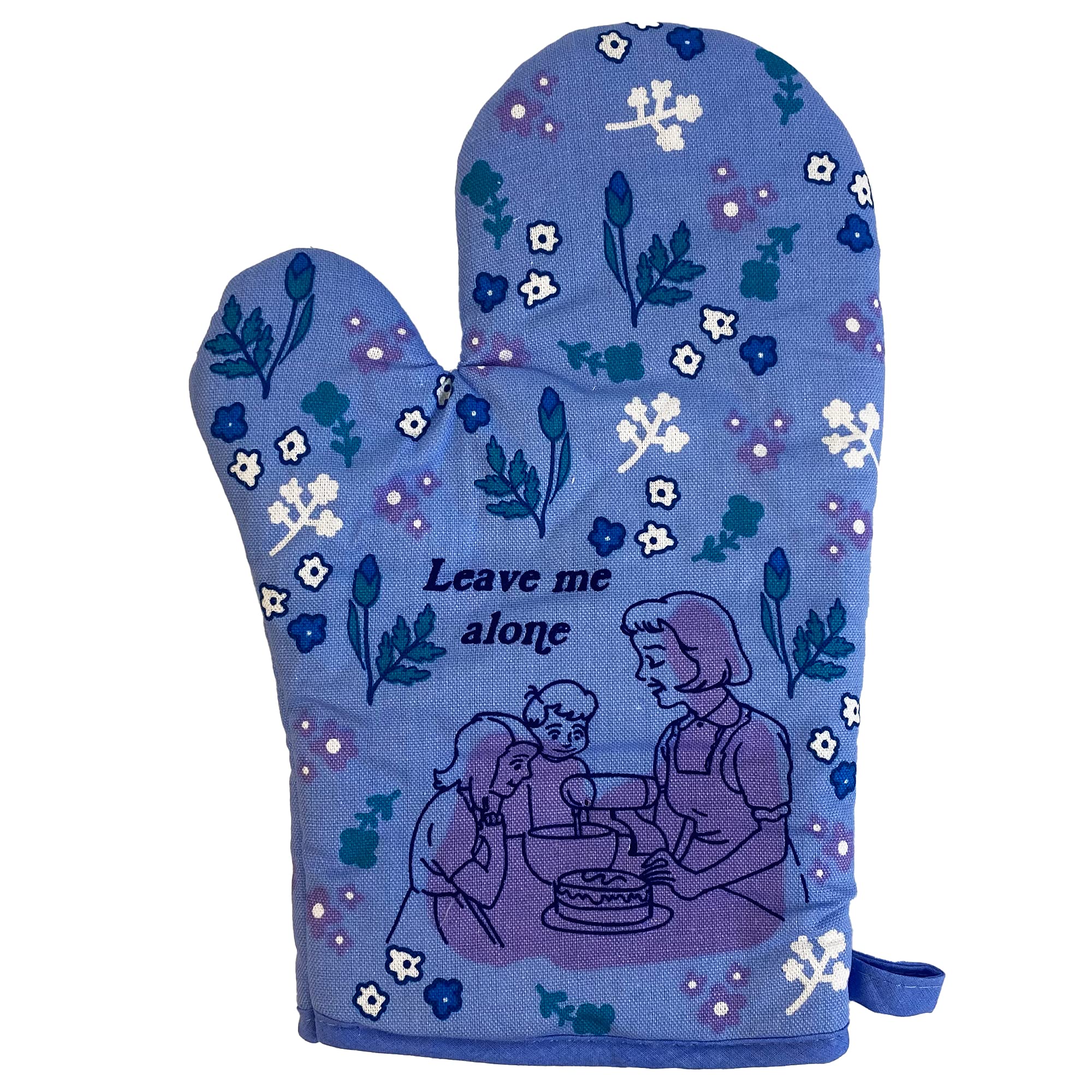 Leave Me Alone Oven Mitt Funny Family Baking Cookies Cake Graphic Novelty Kitchen Glove Funny Graphic Kitchenwear Funny Introvert Novelty Cookware Blue Oven Mitt