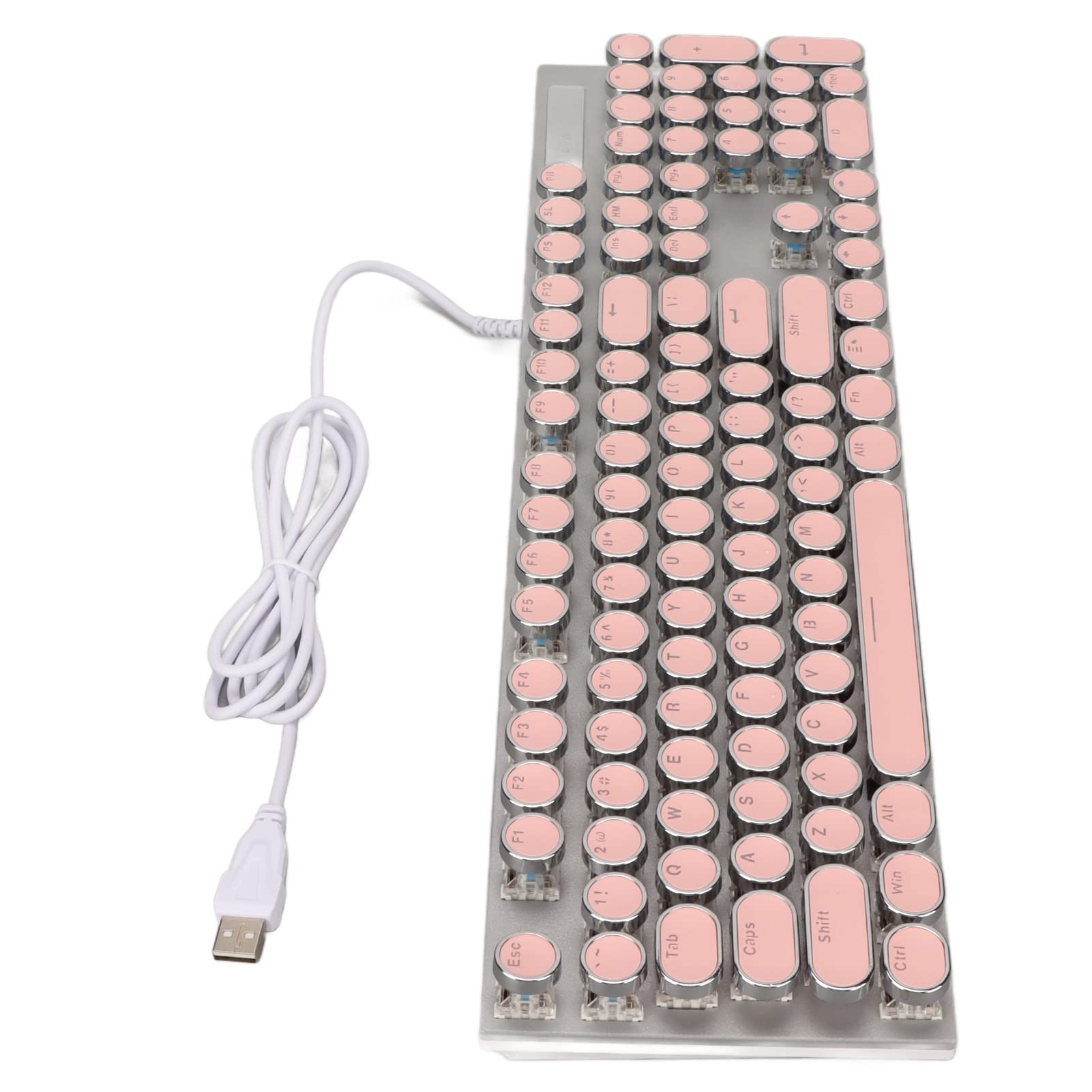 Pomya 104 Keys RGB Backlight Mechanical Keyboard, Retro Steampunk Round Gaming Keyboard, Blue Switch Ergonomic Mechanical Keyboard for Win, for Linux, for OS X(Pink)