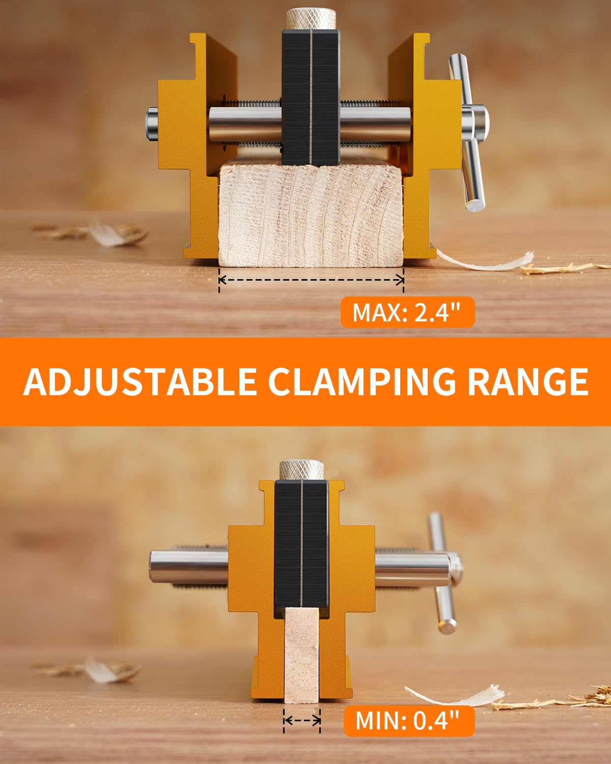 Kolvoii Self Centering Doweling Jig, Dowel Jig Kit Width Adjustable for Straight Holes Biscuit Joiner Tools with 3 High Speed Steel Drill Bits, 6 Drill Guide Bushings(Gold)