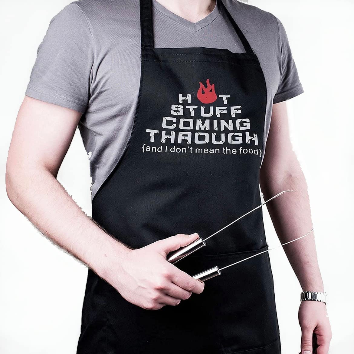 Premium Quality Cooking Apron โ Funny Apron - Chef Apron โ BBQ Apron โ Hot stuff coming through, Black, colorsize