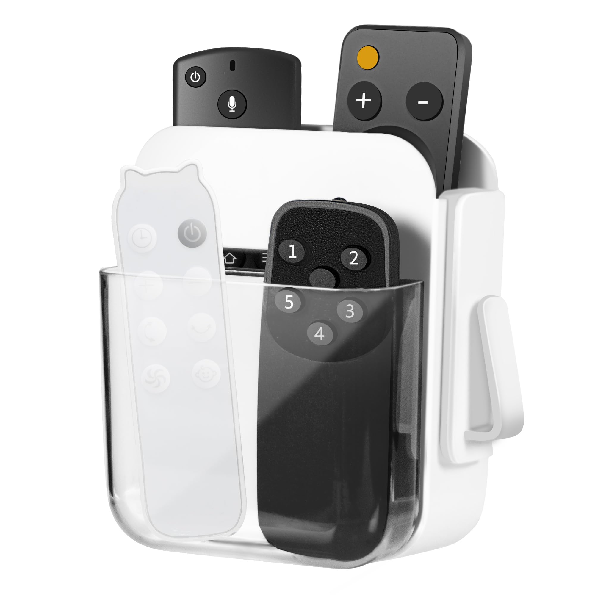 Remote Control Holder Wall Mount, 2 Compartments Storage Transparent Organizer Holds Up to 4 Remotes
