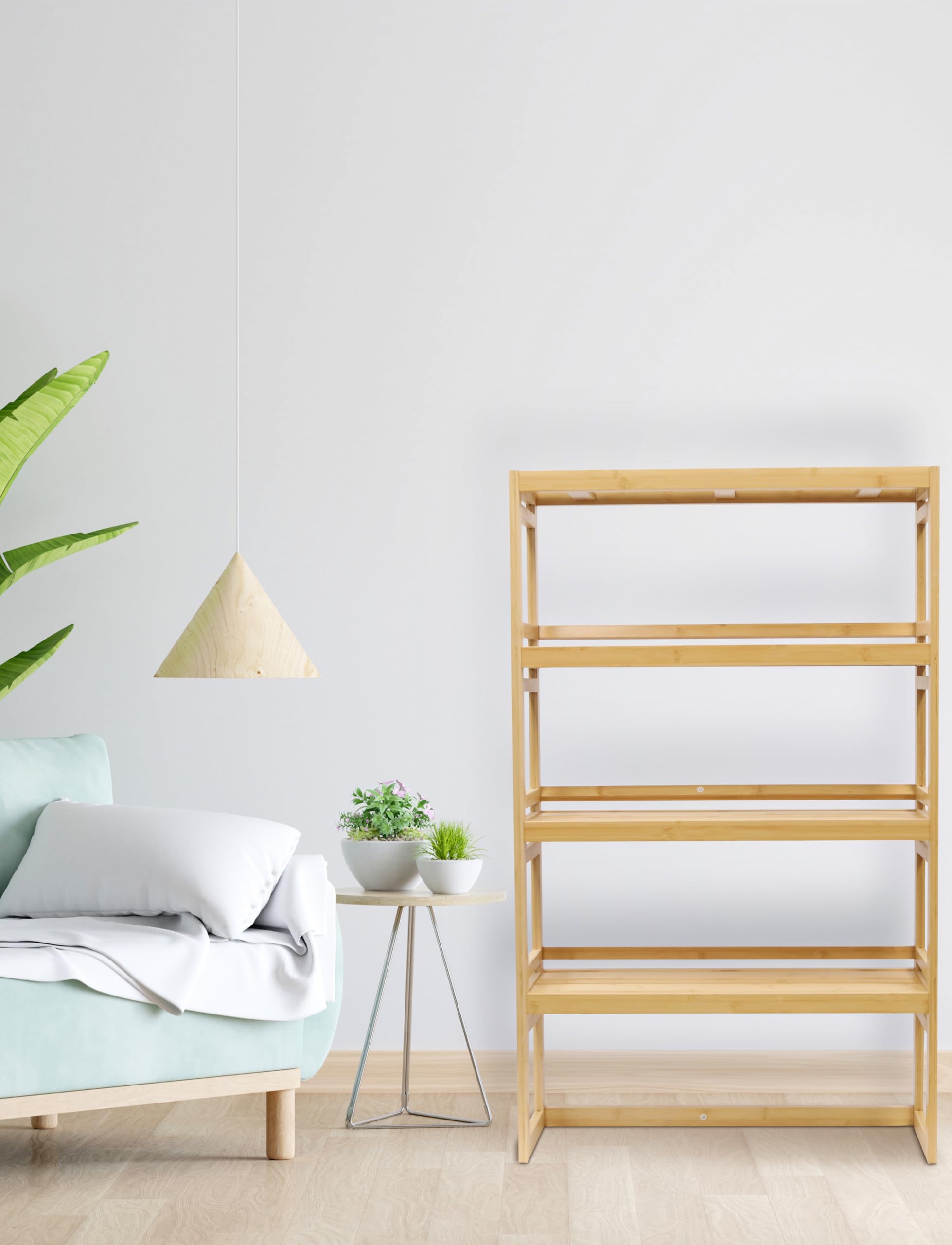 RoyalHouse Bamboo Rack, 4-Tier Shelving Unit, Perfect Storage Organizer for Bathroom, Living Room, Kitchen, Entryway, Closet