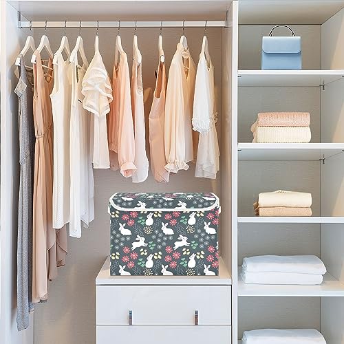 Krafig Foldable Storage Box Large Cube Organizer Bins Easter Retro Rabbit Containers Baskets with Lids Handles for Closet Organization, Shelves, Clothes, Toys
