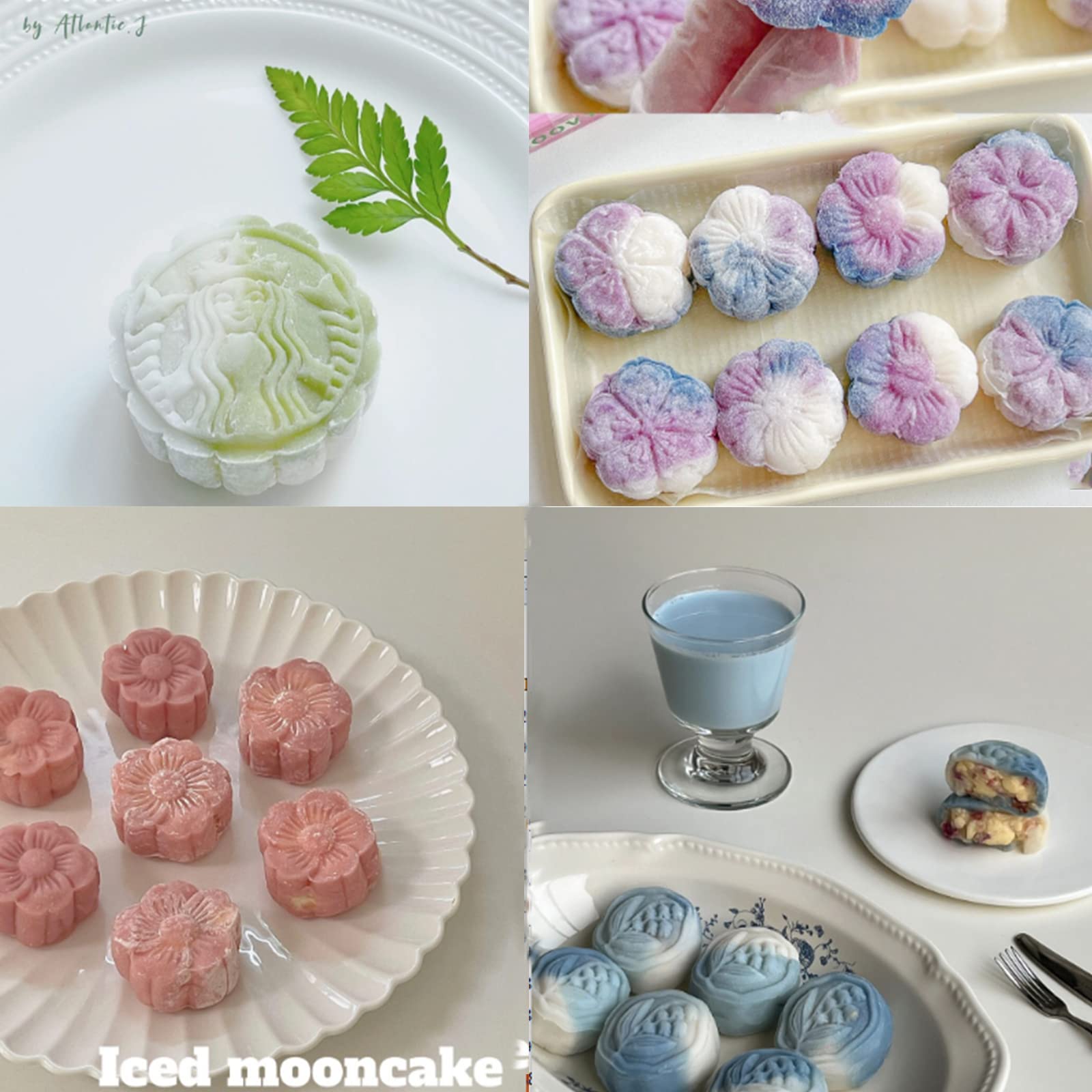 Mooncake Press Molds，Hand Press mooncake Dessert DIY with Stamps Flower Mode，Mooncake Shortbread Press DIY (4 Mid-Autumn Rabbit Stamps)