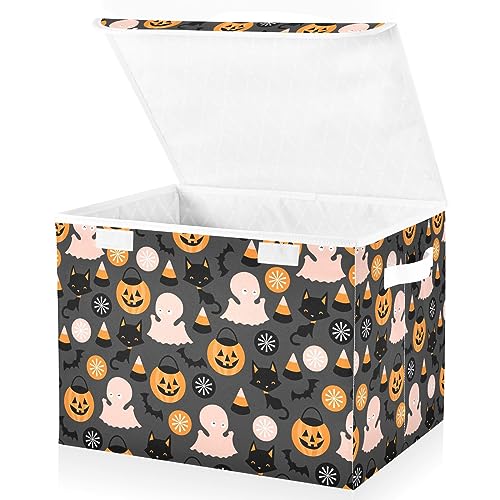 Krafig Foldable Storage Box Large Cube Organizer Bins Halloween Trick Or Treat Containers Baskets with Lids Handles for Closet Organization, Shelves, Clothes, Toys