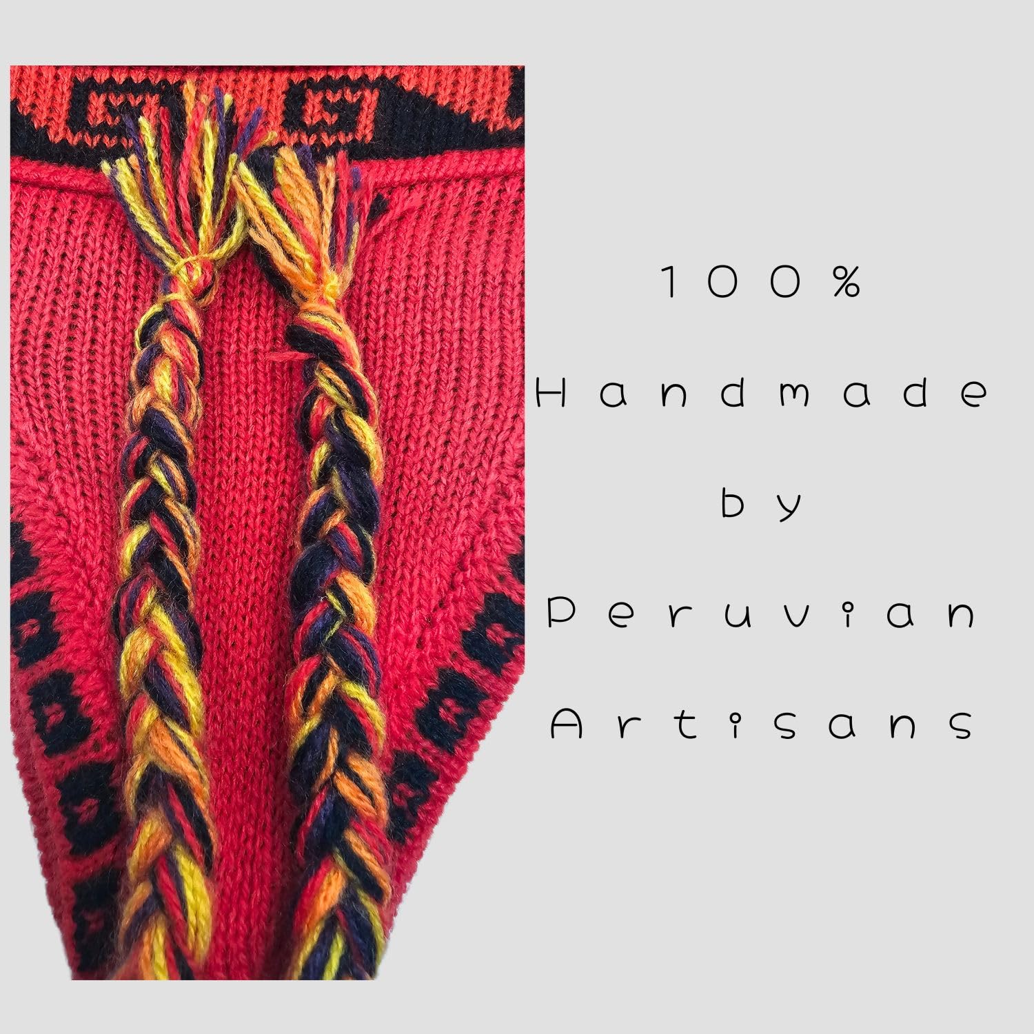 Peruvian Beanie Alpaca Hat, for Women and Men, Soft and Warm hat, Peruvian hat Made in Peru, Soft, Light and Resistant Alpaca (red line Yellow)