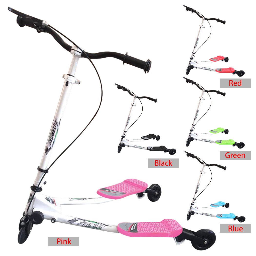 KGK Y Flicker Scooter for Kids,Swing Wiggle Scooter, Adjustable 3 Wheels Foldable Driving Push Drifter for Kids Age 5 Years Old and Up (red)