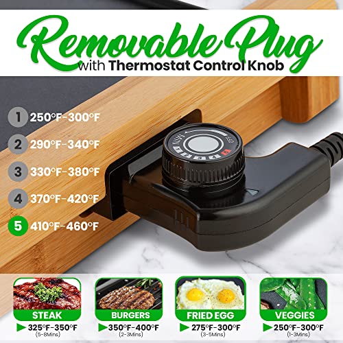 NutriChefKitchen Household Smokeless Indoor Grill, Nonstick Electric Grill, Detachable Bamboo, Tempaerature Control, Adjustable Temperature Knob, For Indoor BBQs with no smoke (Black)