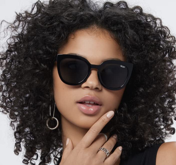 Quay Australia Noosa Black/Smoke Polarized Cat Eye Shiny Womens Sunglasses