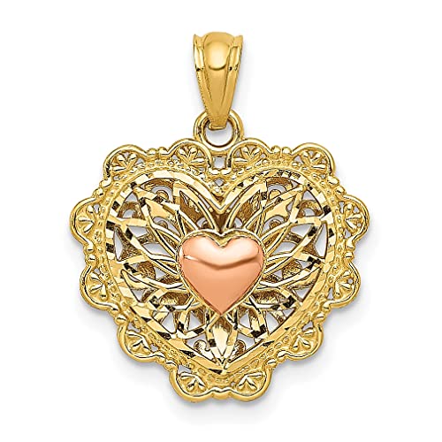 IceCarats 14K Two Tone Gold White Reversible Antique Filigree Heart Necklace Love Pendant Charm Only