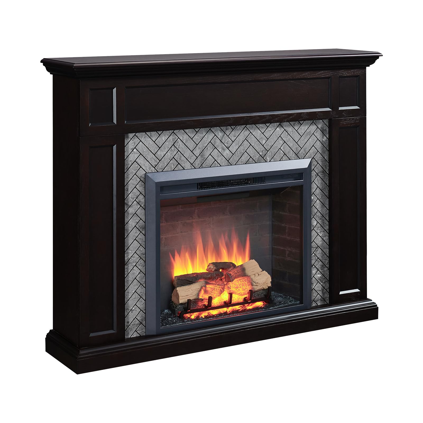 LegendFlame® Hailey Electric Fireplace with 55" Mantel Surround and Carl 28" Insert, Cream White with Light Grey Brick Finish
