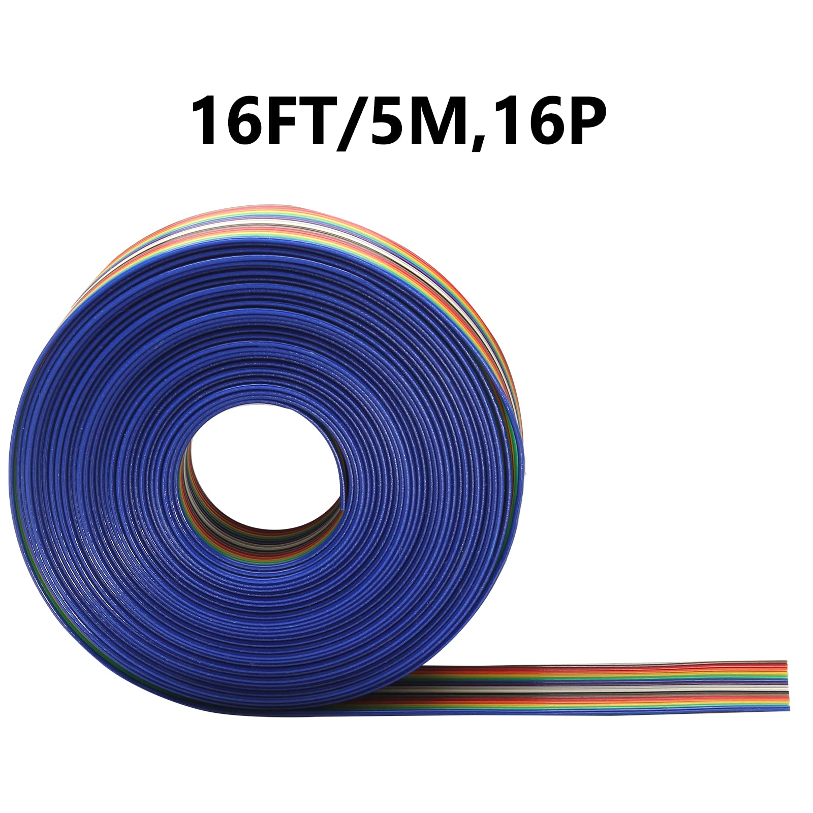 Piutouyar Rainbow Color IDC Ribbon Cable, 16 Wire (16ft/5m) IDC Wire Connectors for 2.54mm Pitch Connectors