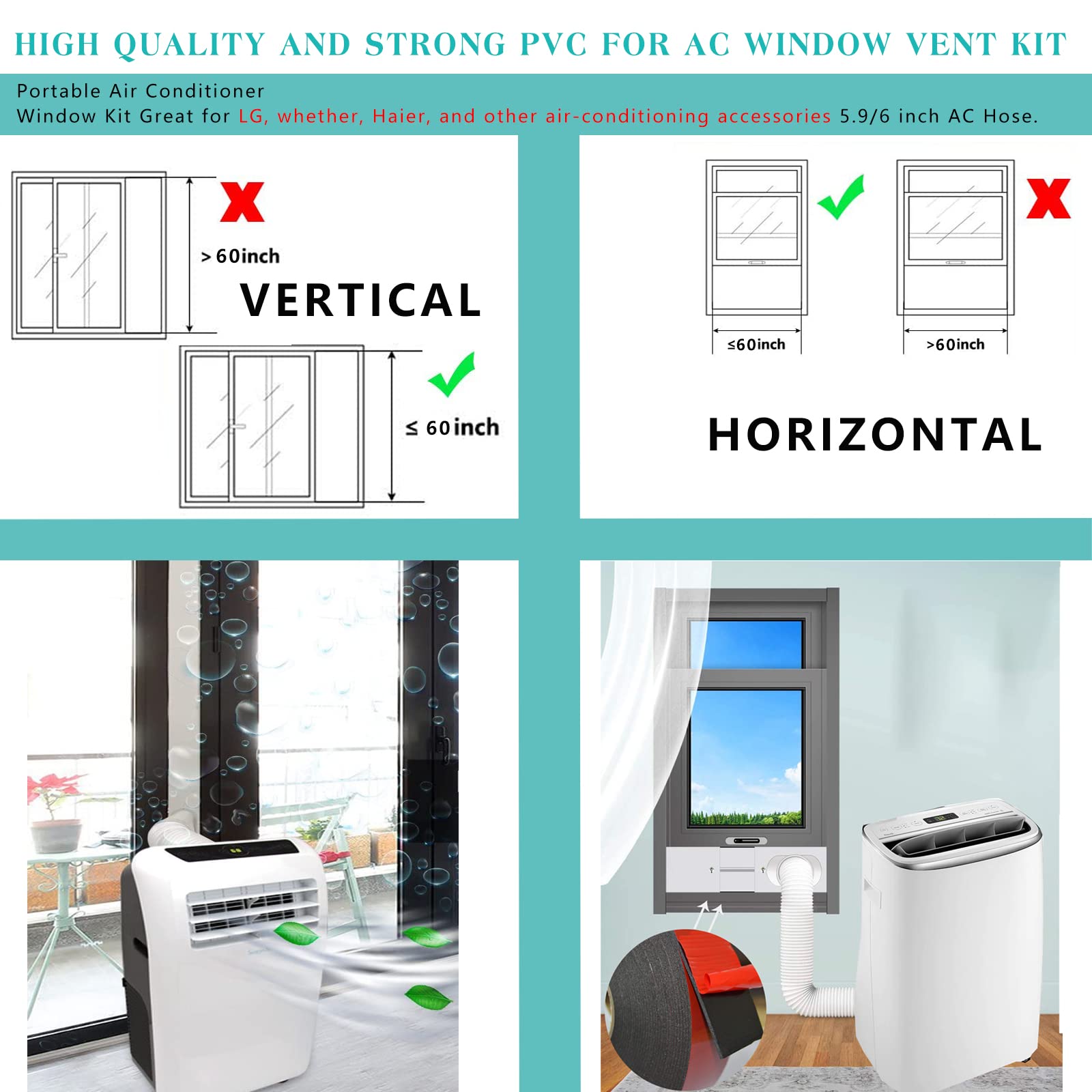 Portable AC Window Vent Kit with 5.9" Exhaust Hose, Adjustable Window Sliding AC Vent Kit for AC Unit, Universal AC Seal Plate with Coupler for Sliding Window or Door