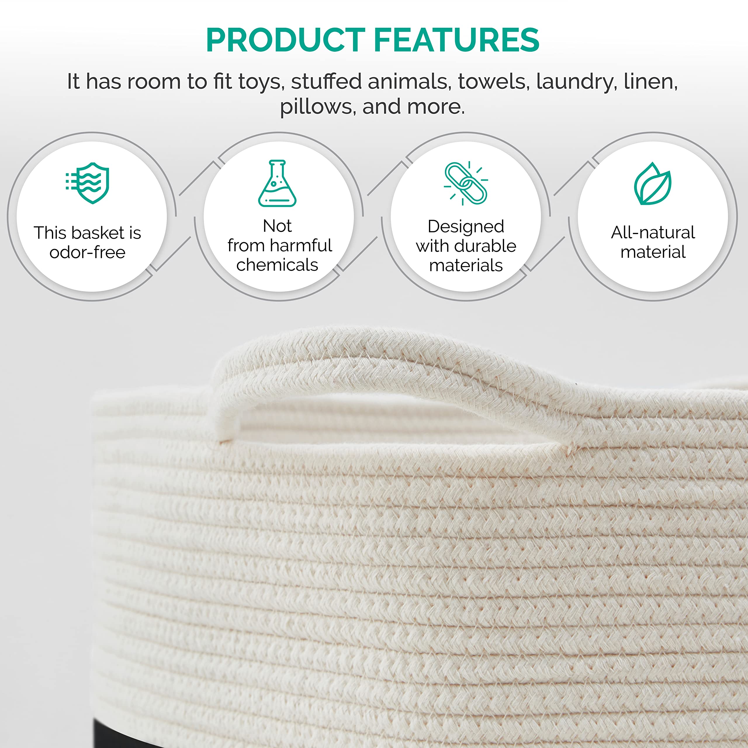 Organizix XXXXL Large Round Cotton Rope Storage Basket Bin Organizer Laundry Hamper with Handles, 21 x 21 x 14, Extra Large Blanket Woven Toy Basket, Black/Brown