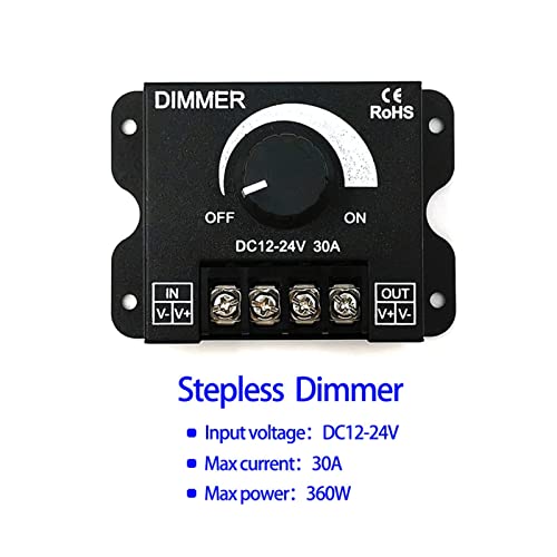 LAZIRO 12V 24V Stepless Dimmer for LED Strip Dimming Knob Button Switch LED 30A 360W Transformer