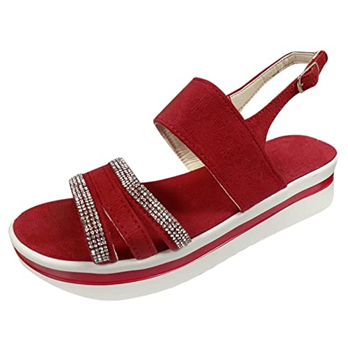Platform Sandals Women Slip On Breathable Comfy Block Chunky Heeled Platform Sandals Office Wedding Dress Shoes Red