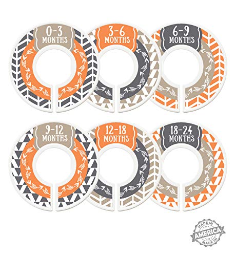 Modish Labels Baby Clothes Size Dividers, Baby Closet Organizers, Closet Size Dividers, Baby Closet Organizers, Clothes Organizer, Neutral, Boy, Woodland, Arrows, Nordic, Boho, Tan, Orange (Baby)