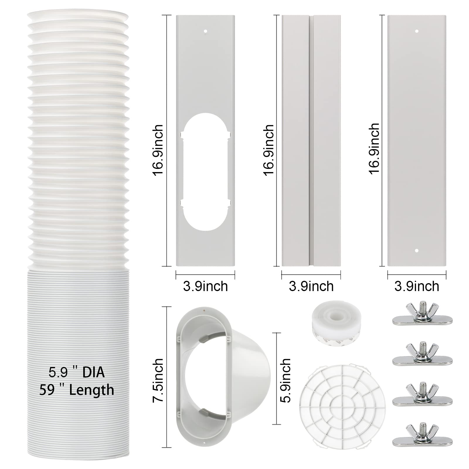Portable AC Window Vent Kit with 5.9β Exhaust Hose Universal Window Seal Kit for Portable Air Conditioner, Adjustable Portable AC Windows Vent Kit for Sliding Horizontal and Vertical Window