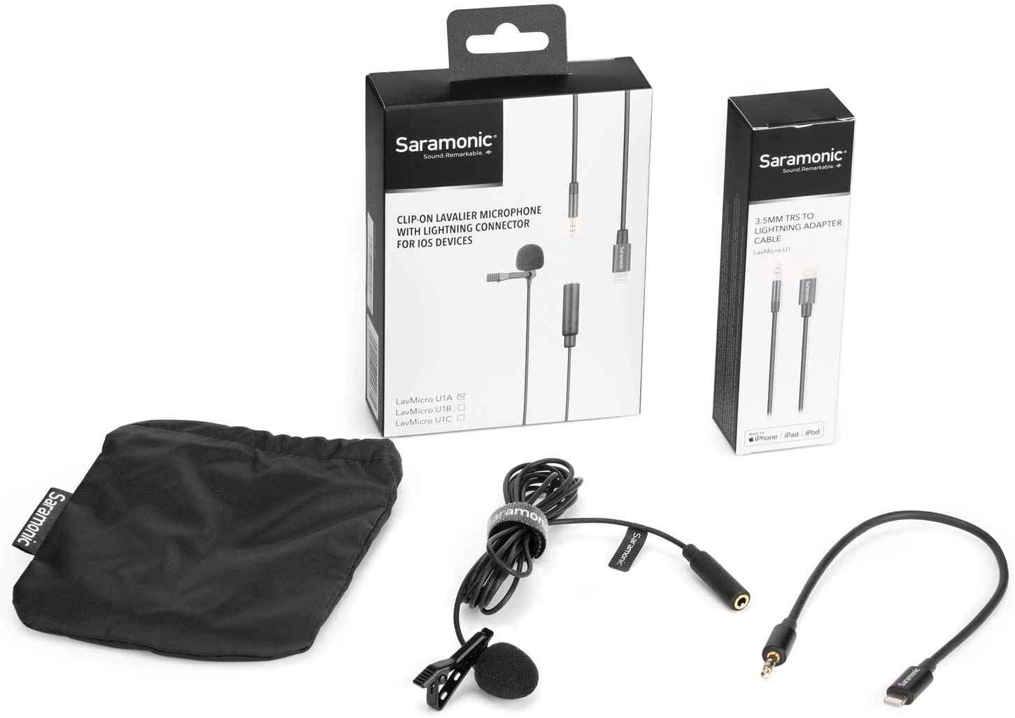 Lavalier Lightning Microphone, Saramonic LavMicro U1A Universal Lapel Mic with Detachable Lightning Plug Adapter Compatible with iPhone 13 12 11 MAC iPad YouTube Video Facebook Live (2M)